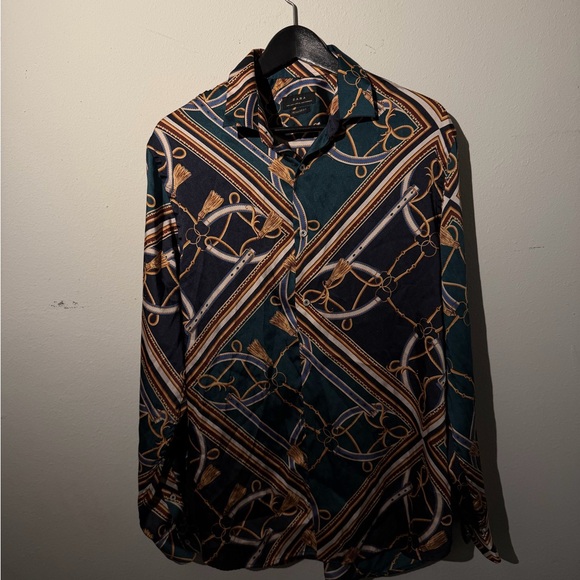 Zara | Shirts | Zara Mens Geometric Pattern Shirt Black Green Brown ...